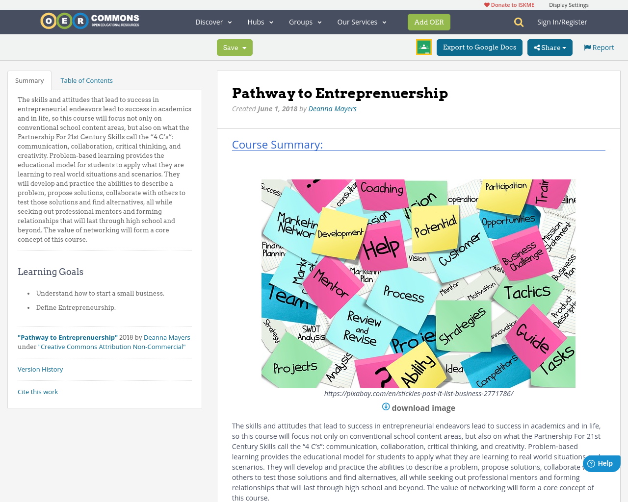 Pathway to Entreprenuership | OER Commons