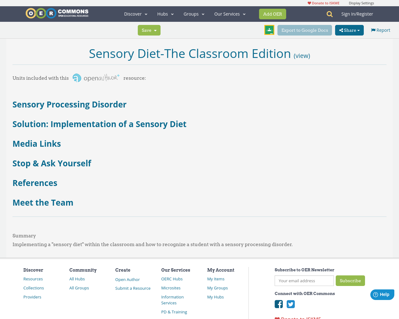 Sensory Diet-The Classroom Edition | OER Commons