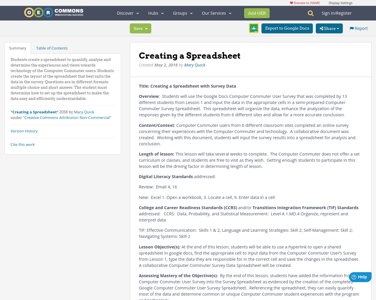 Creating a Spreadsheet | OER Commons