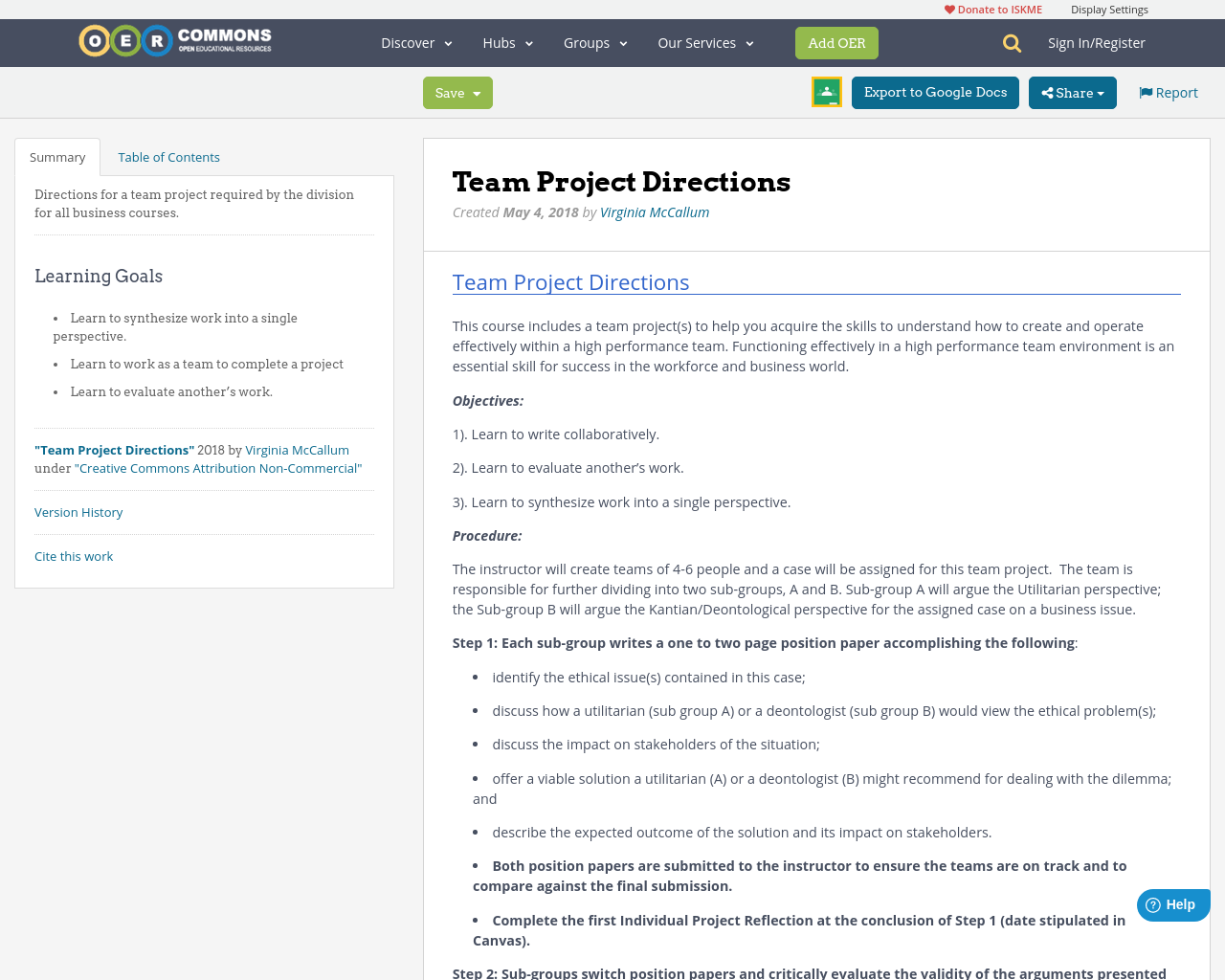 Team Project Directions | OER Commons