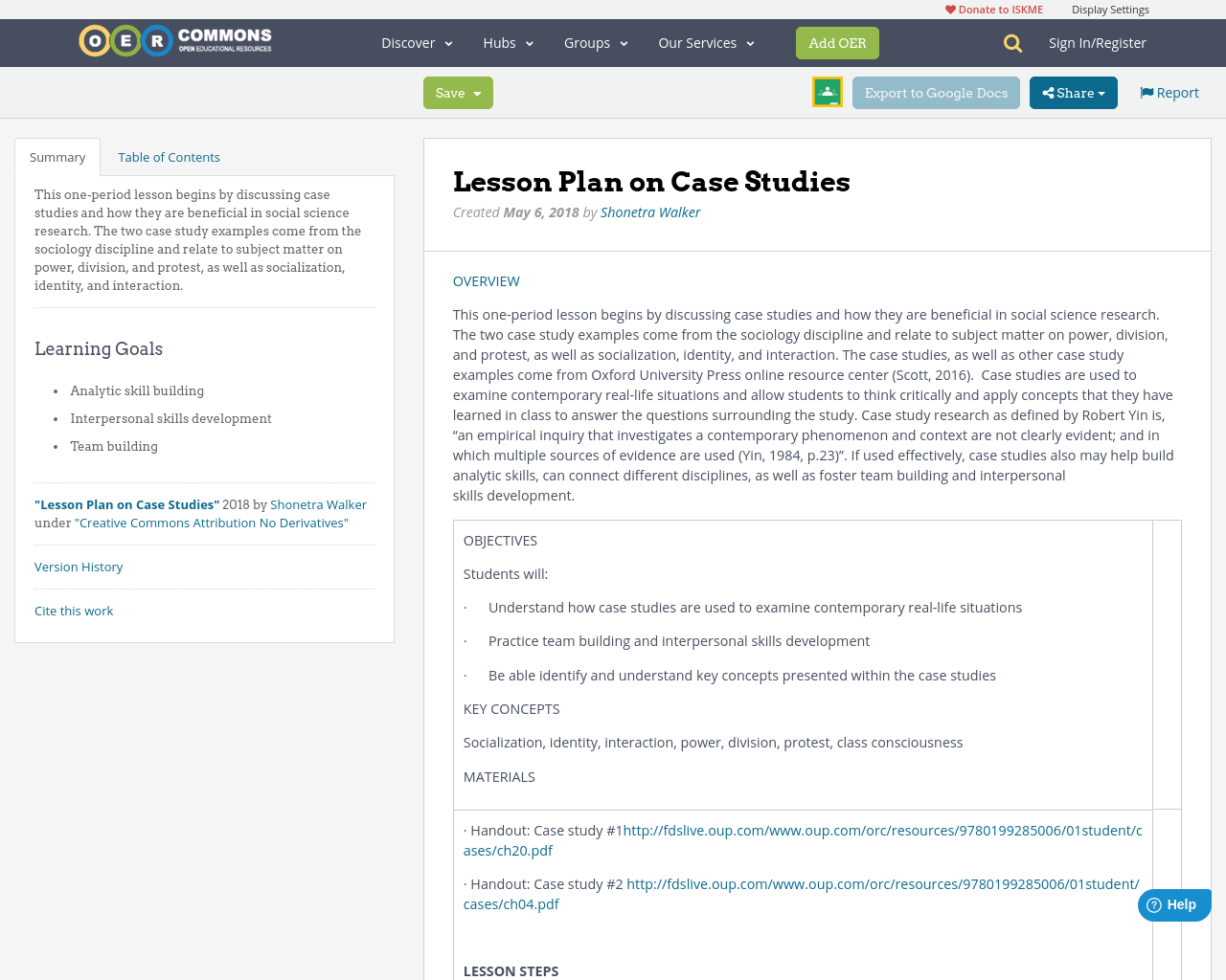 Lesson Plan on Case Studies | OER Commons
