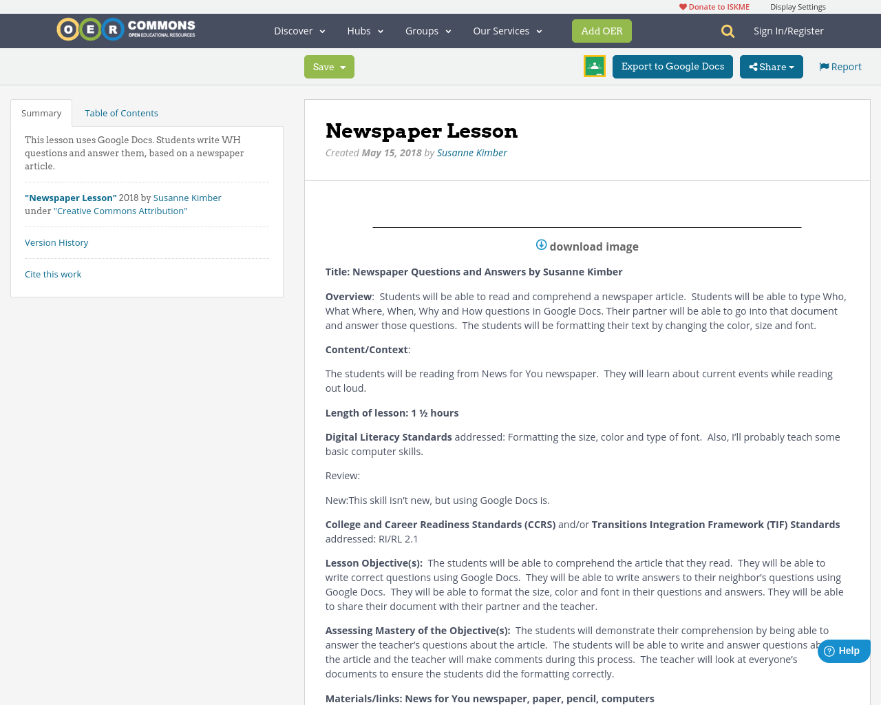 Newspaper Lesson | OER Commons