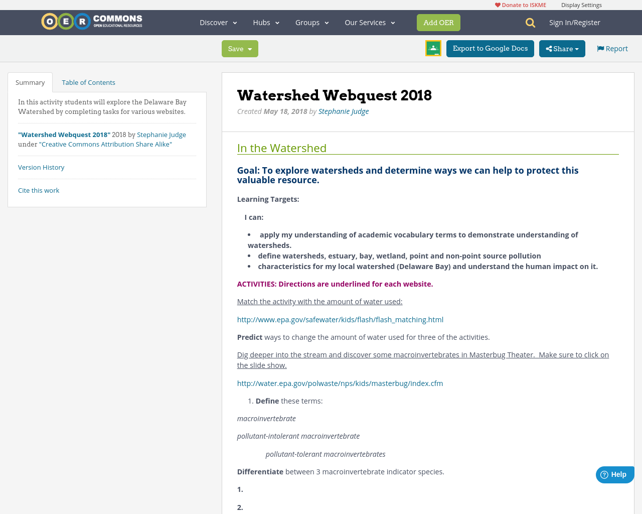 Watershed Webquest 2018 | OER Commons