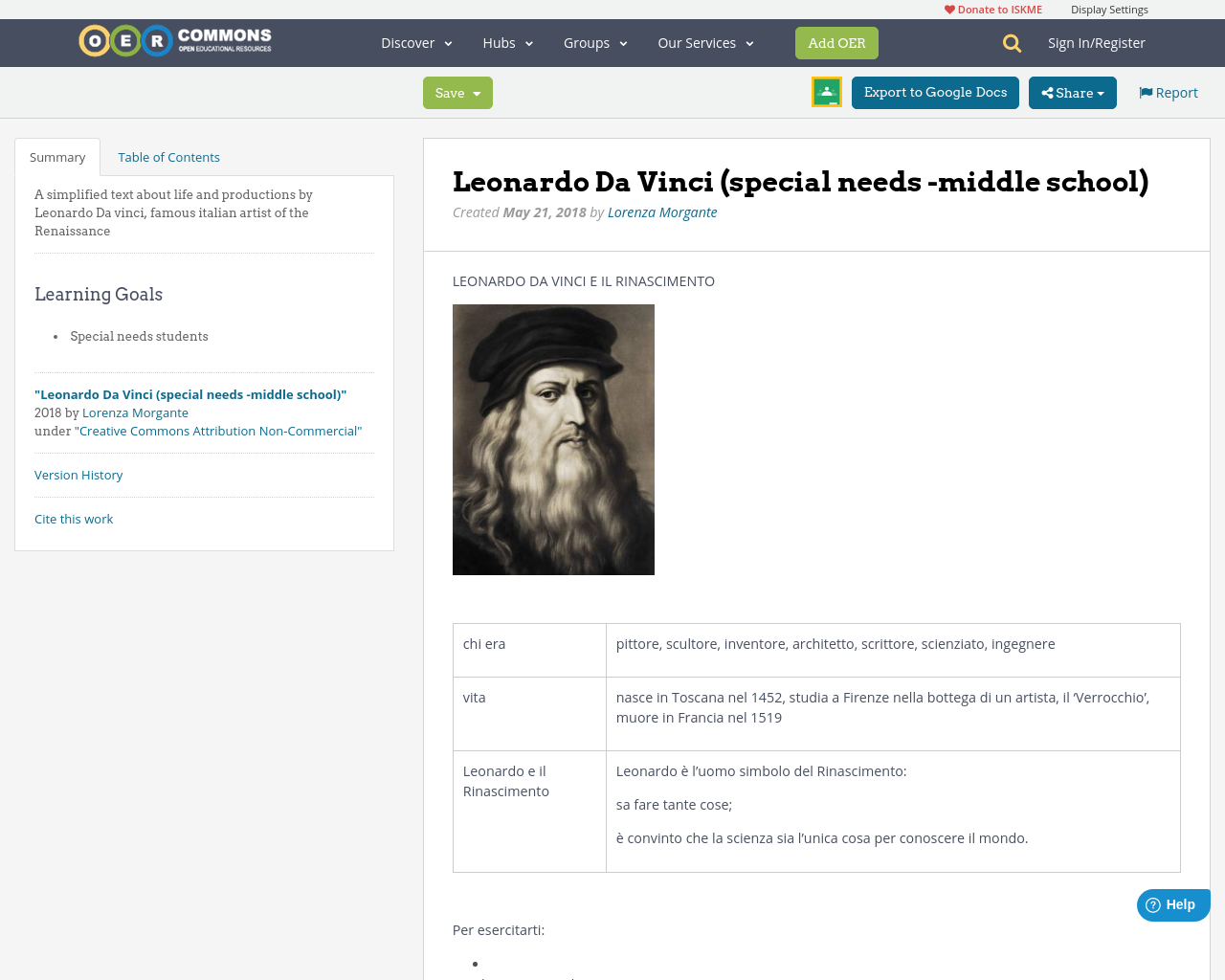 Leonardo Da Vinci (special needs -middle school) | OER Commons