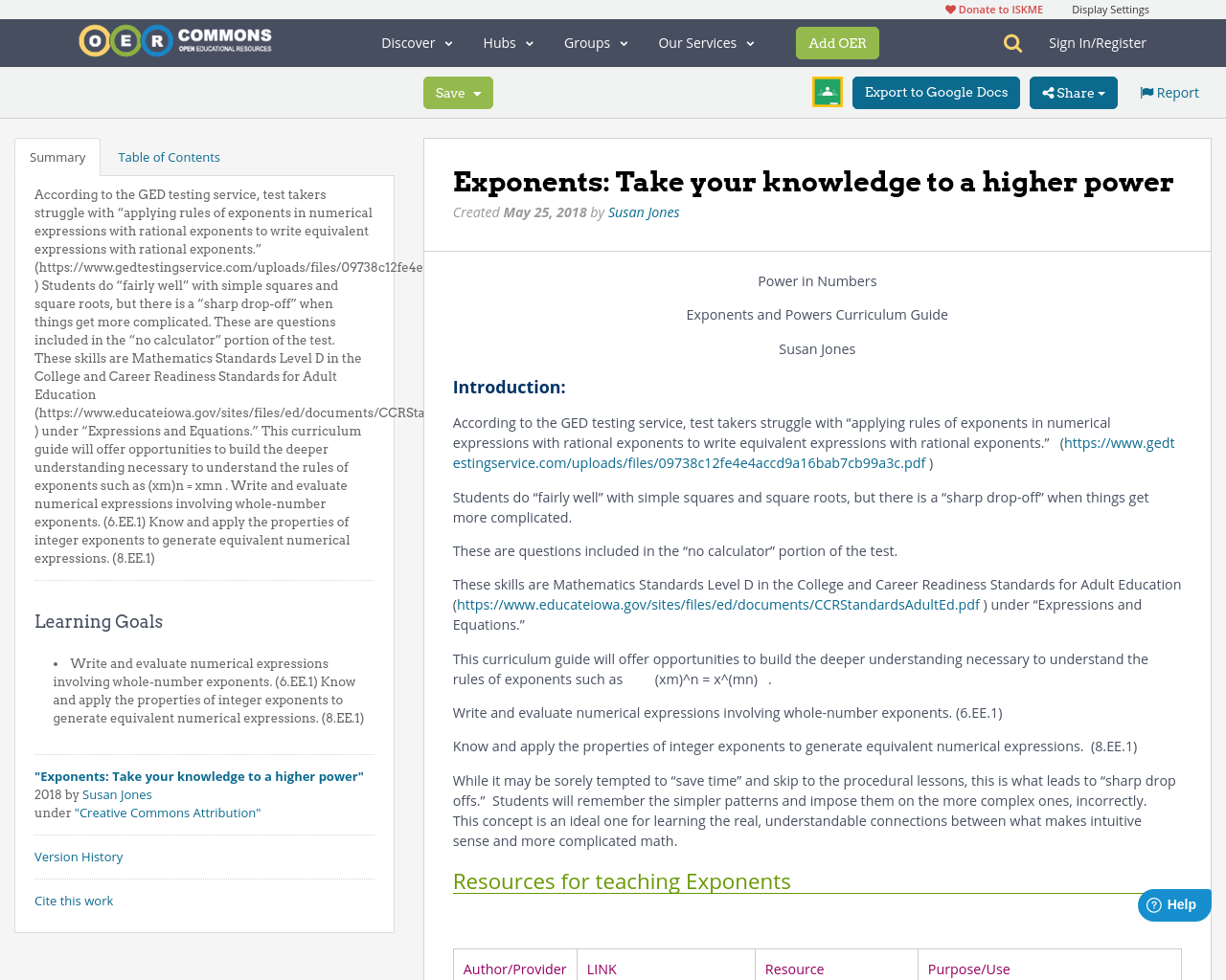Exponents: Take your knowledge to a higher power | OER Commons
