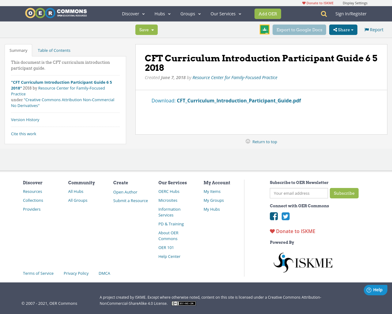 CFT Curriculum Introduction Participant Guide 6 5 2018 OER Commons
