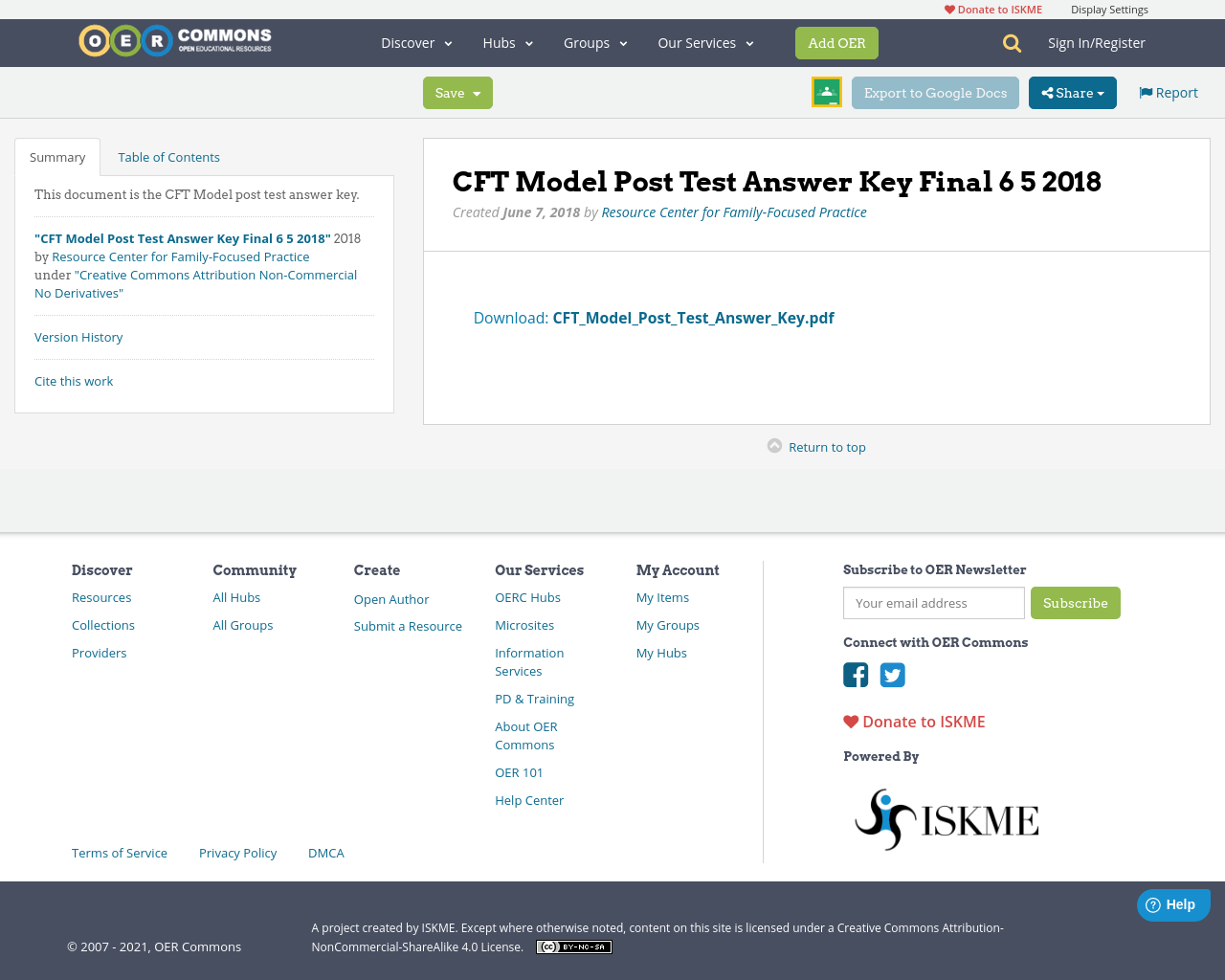 CFT Model Post Test Answer Key Final 6 5 2018 | OER Commons