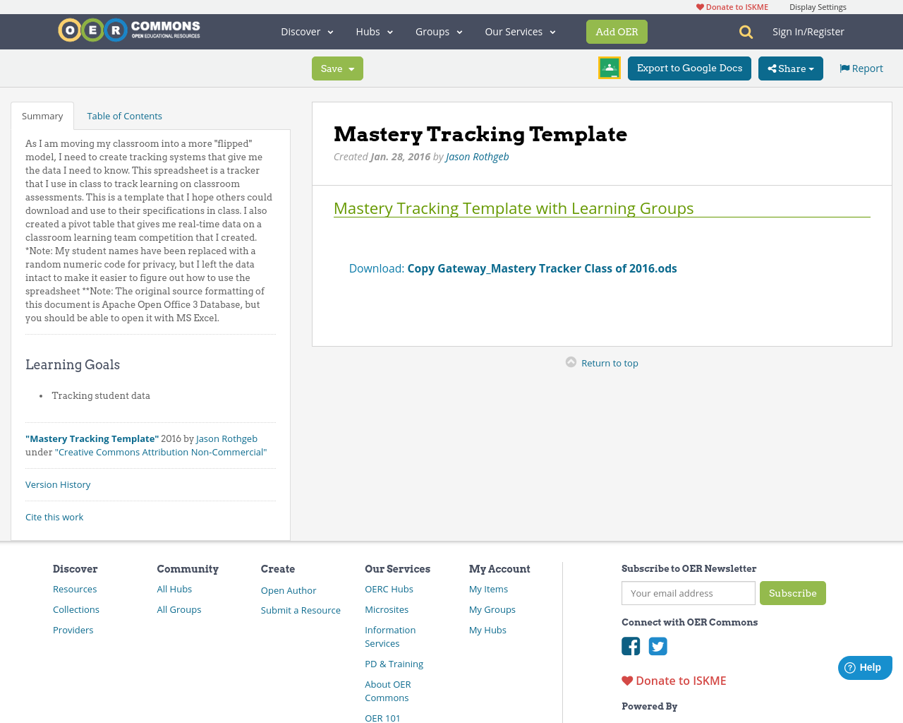 Mastery Tracking Template | OER Commons