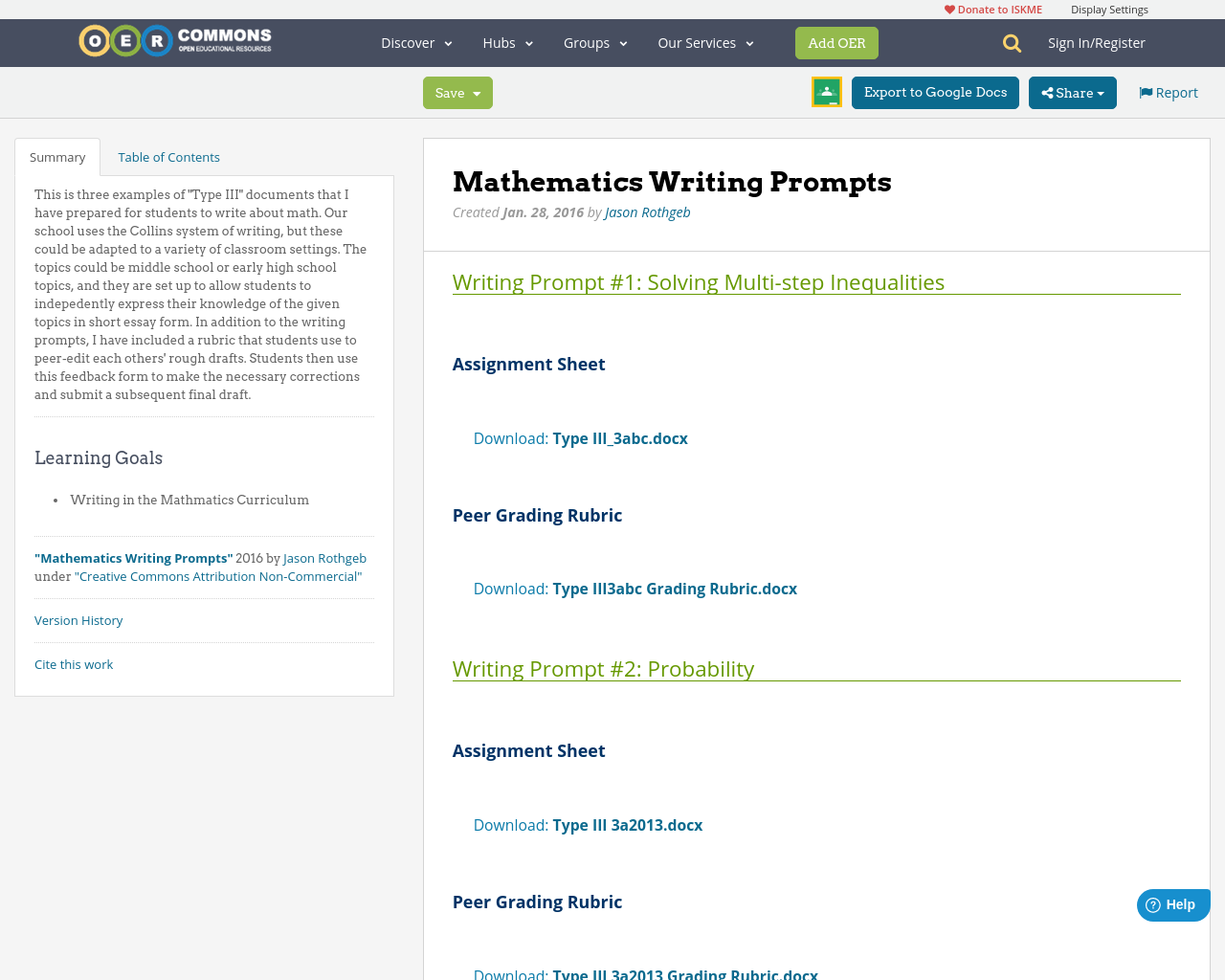 Mathematics Writing Prompts Oer Commons
