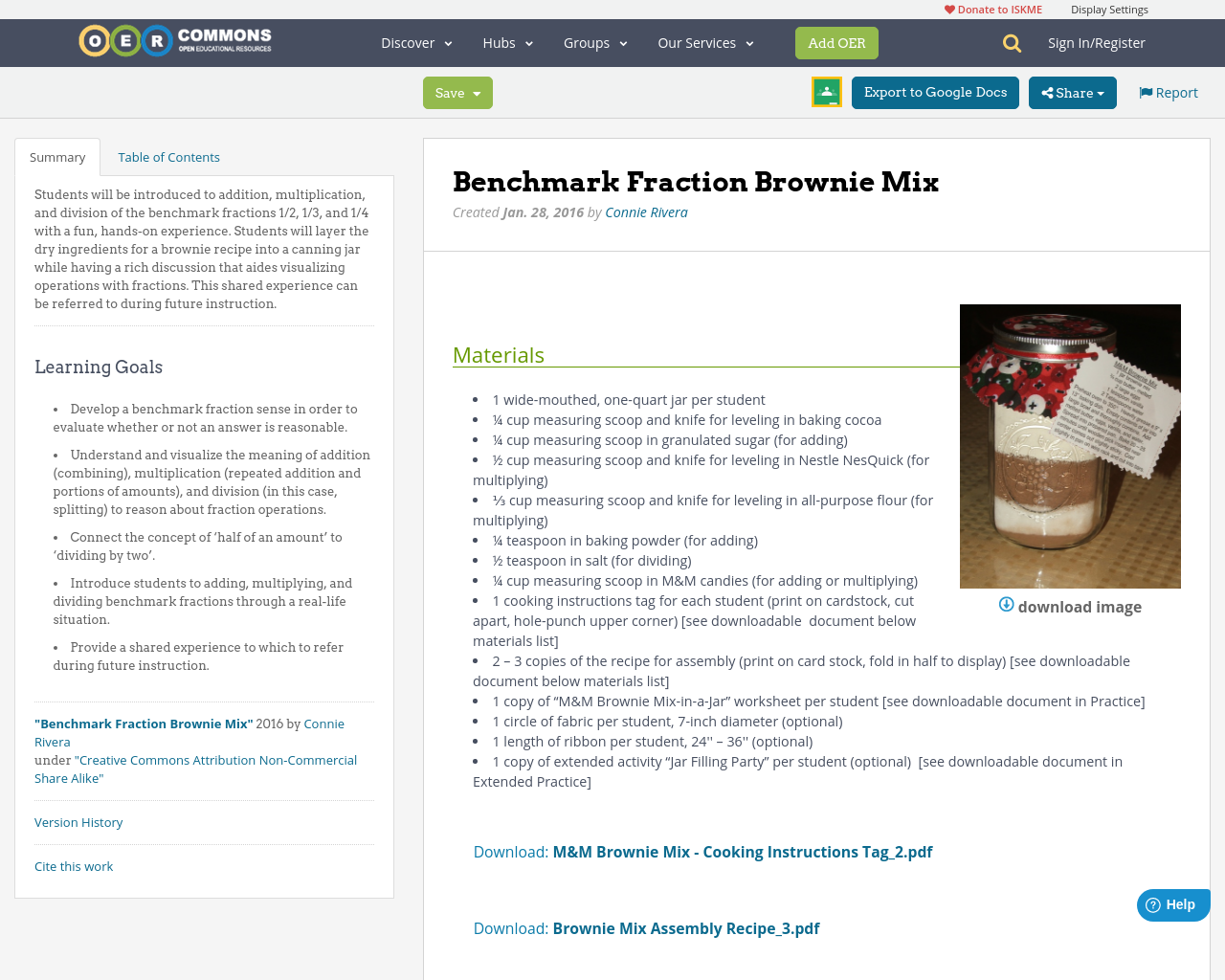 Benchmark Fraction Brownie Mix | OER Commons