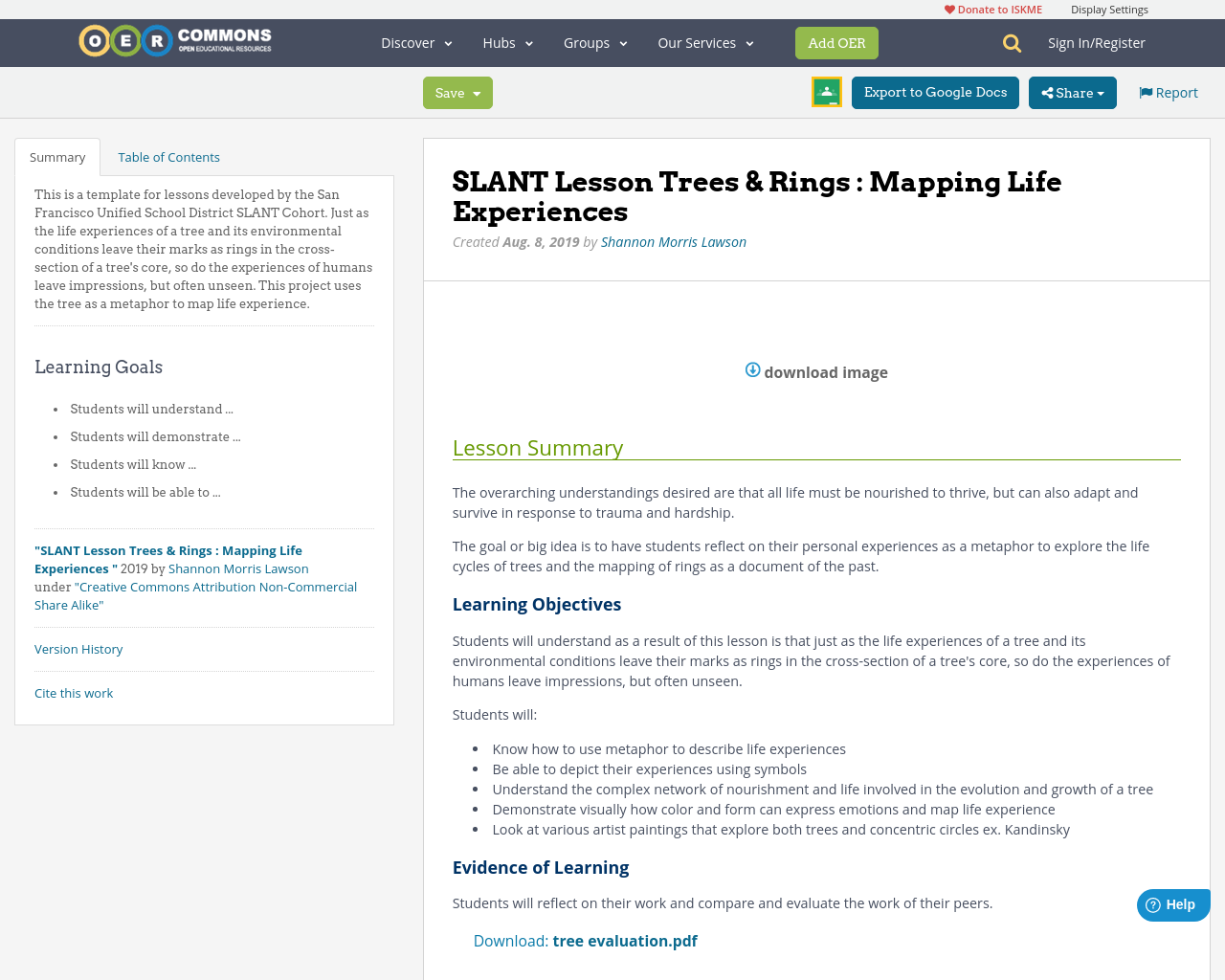 SLANT Lesson Trees & Rings : Mapping Life Experiences | OER Commons