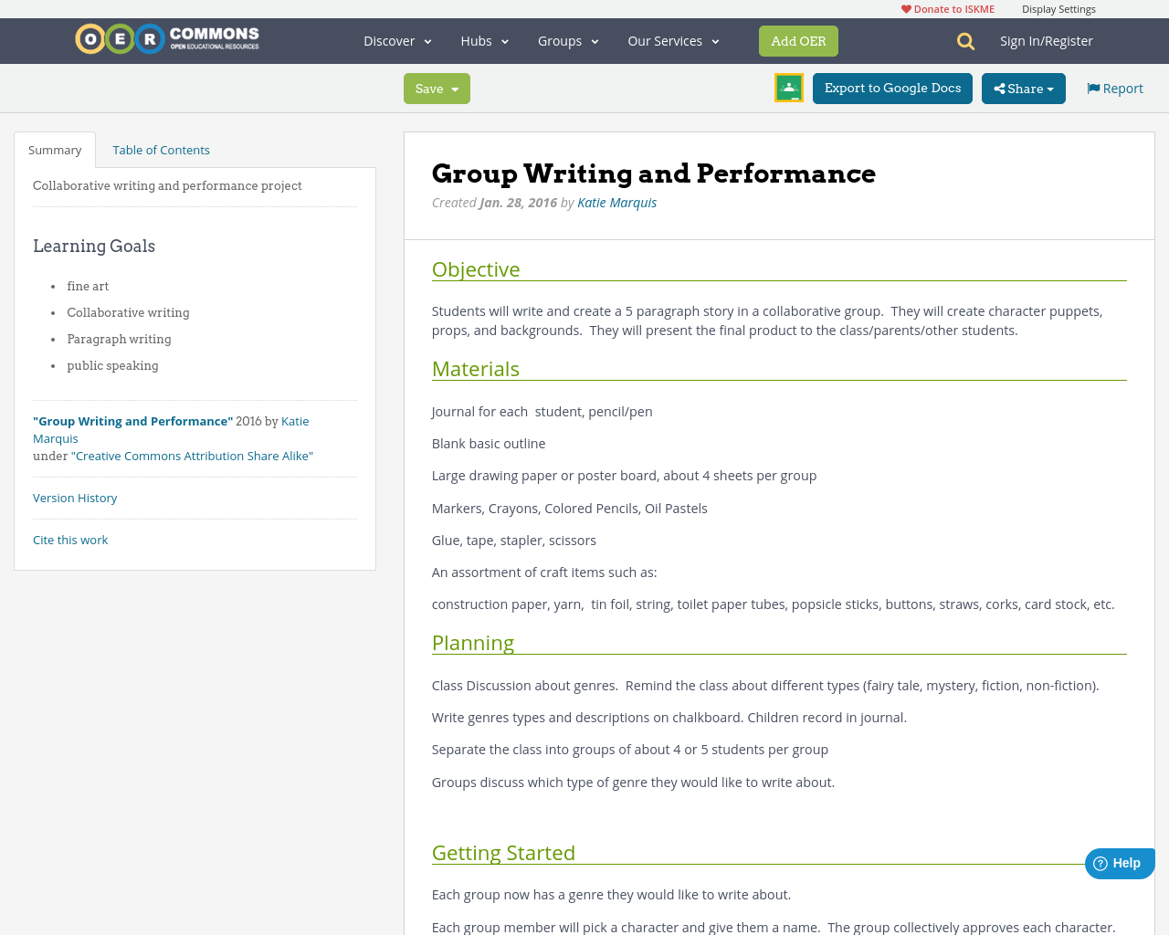 Group Writing and Performance | OER Commons