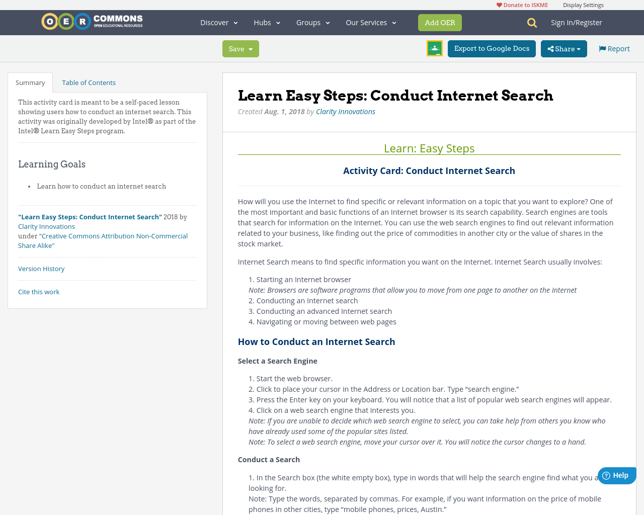 Learn Easy Steps: Conduct Internet Search | OER Commons