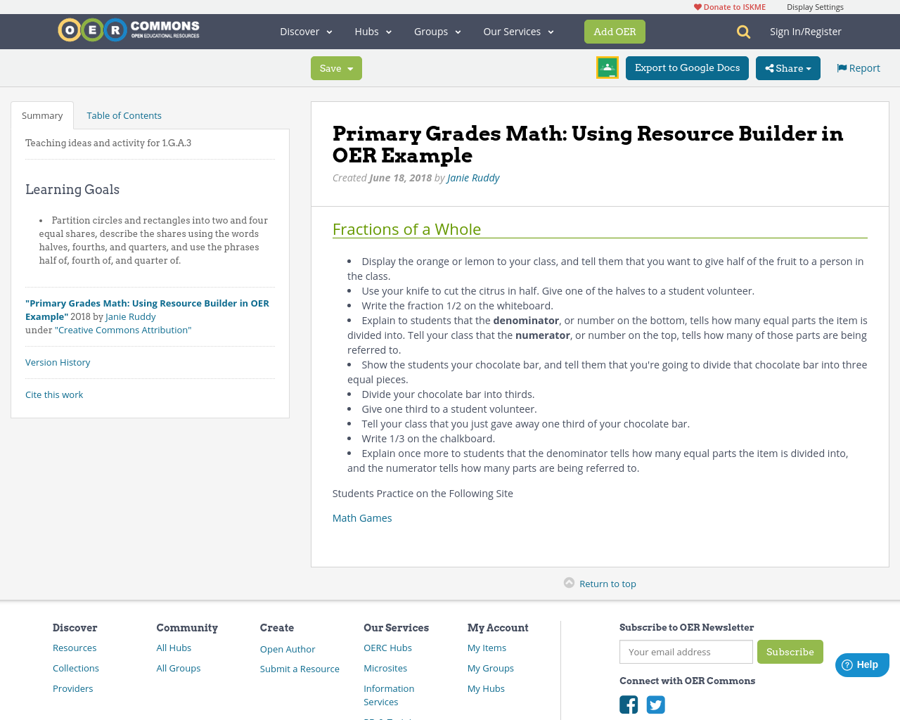 Primary Grades Math Using Resource Builder In Oer Example Oer Commons 7319