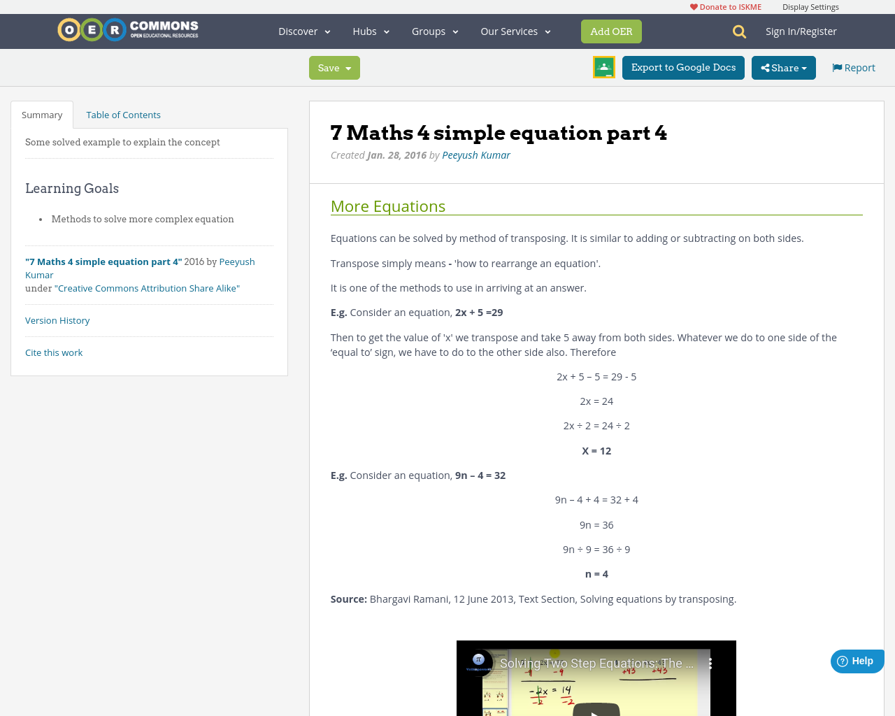 7 Maths 4 simple equation part 4 | OER Commons