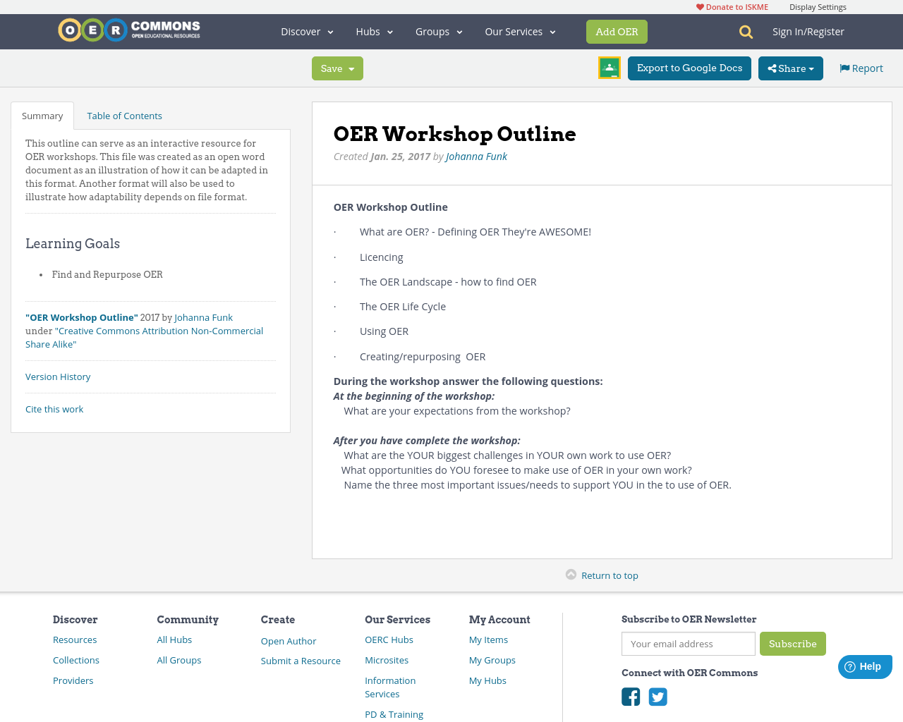 OER Workshop Outline | OER Commons