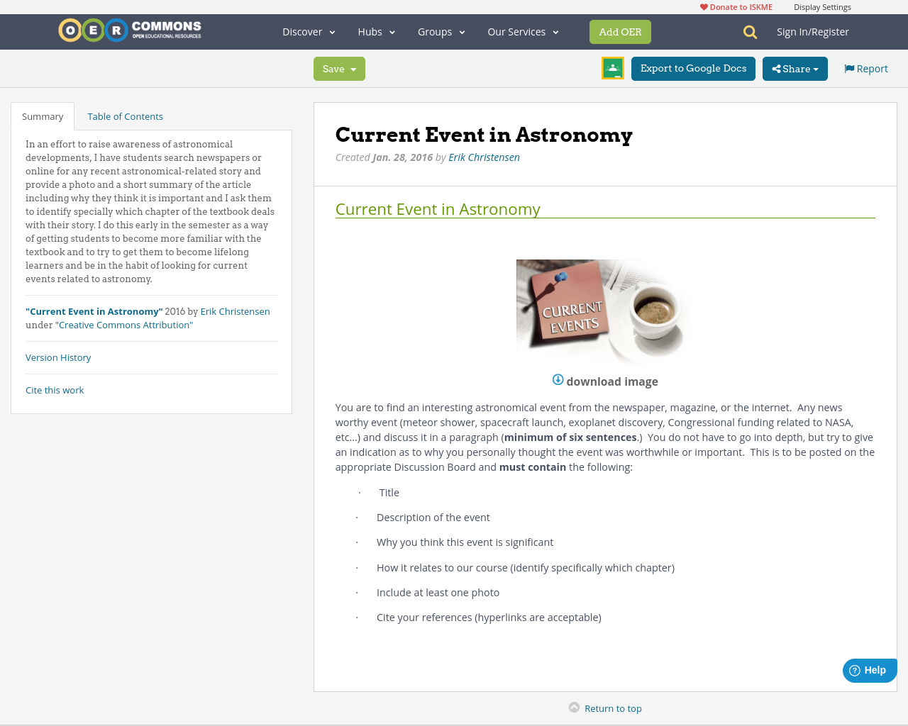 Current Event In Astronomy Oer Commons