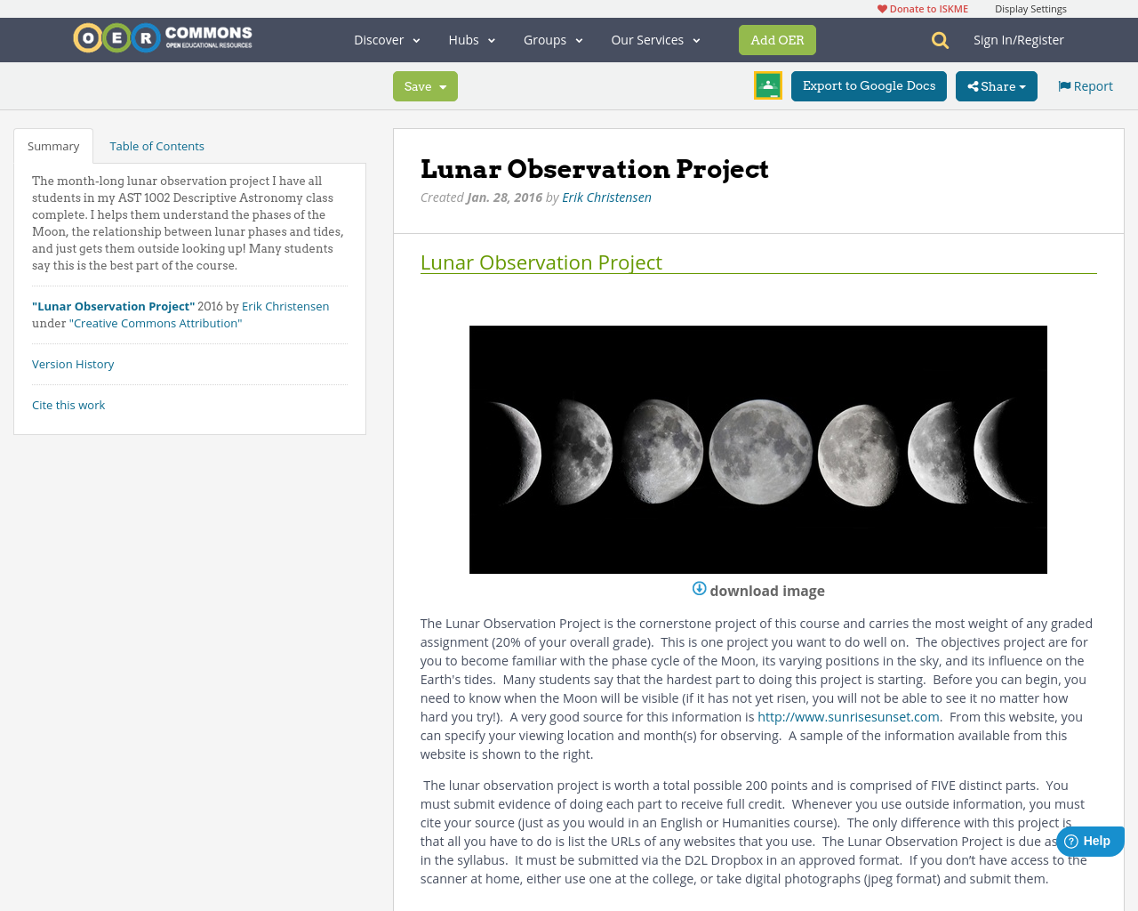 Lunar Observation Project | OER Commons
