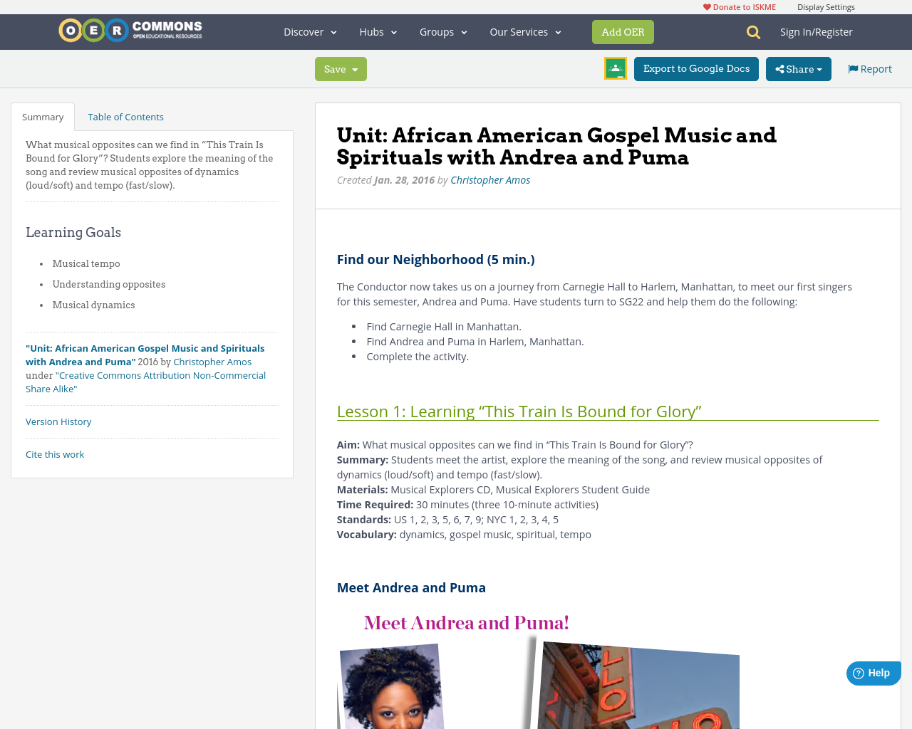 Unit: African American Gospel Music and Spirituals with Andrea and Puma ...