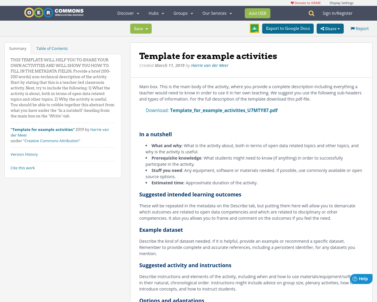 Template for example activities | OER Commons