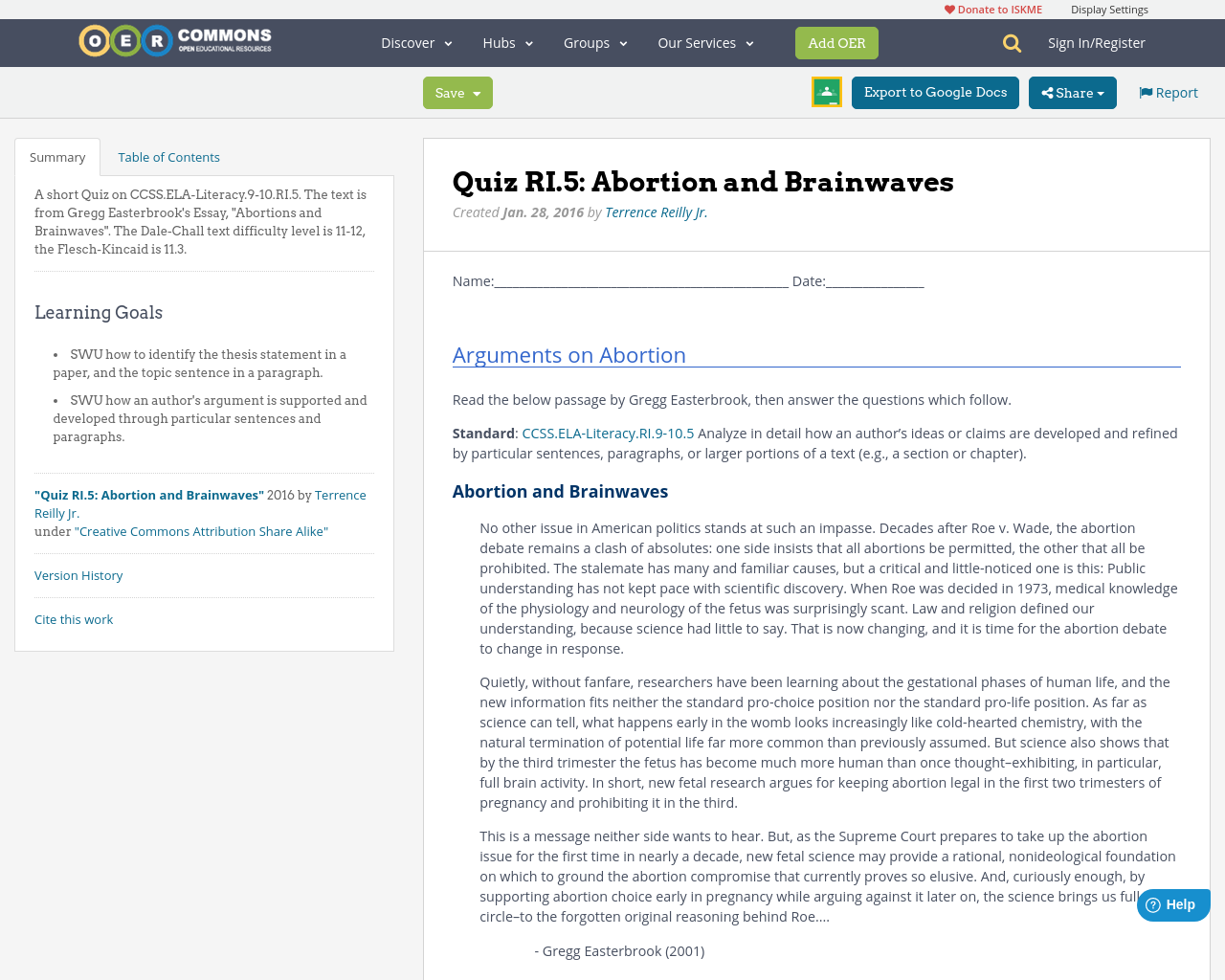 Quiz RI.5: Abortion and Brainwaves | OER Commons