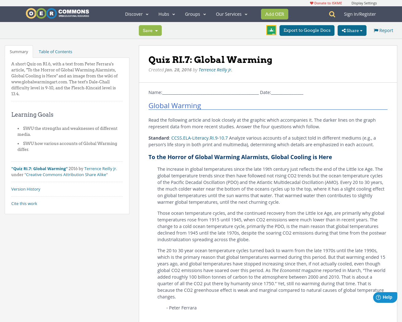 Quiz RI.7: Global Warming | OER Commons