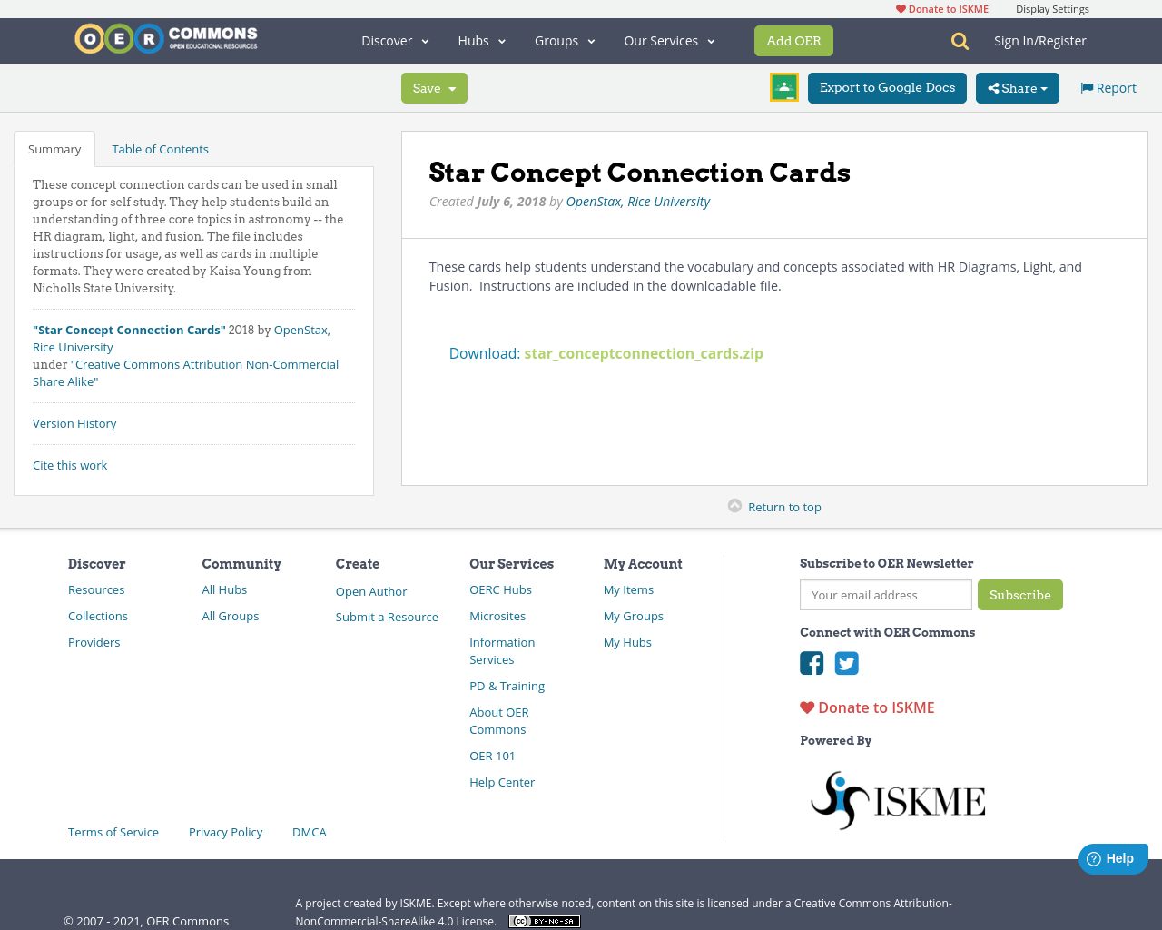 Star Concept Connection Cards | OER Commons