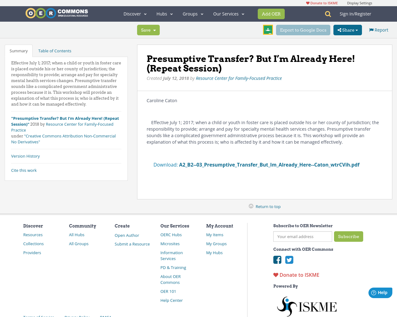 Presumptive Transfer? But I’m Already Here! (Repeat Session) | OER Commons