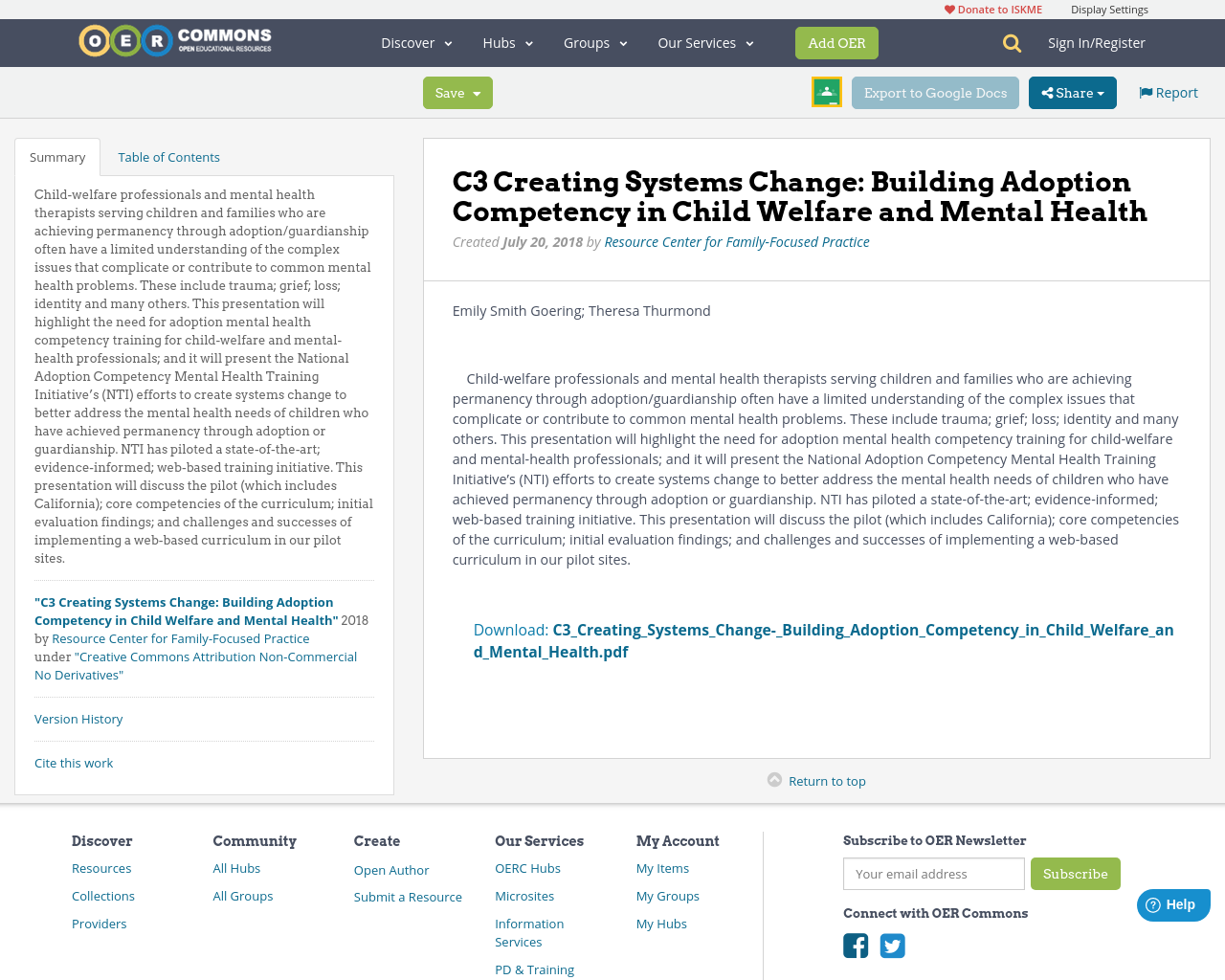 C3 Creating Systems Change: Building Adoption Competency in Child ...