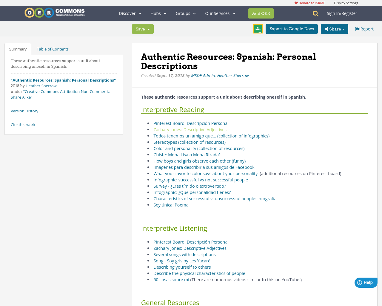 Authentic Resources: Spanish: Personal Descriptions | OER Commons