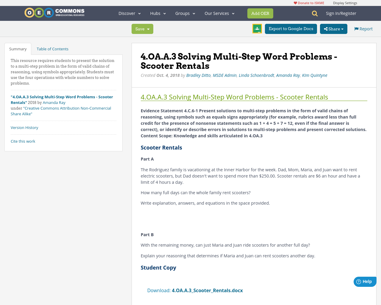 4.OA.A.3 Solving Multi-Step Word Problems - Scooter Rentals | OER Commons