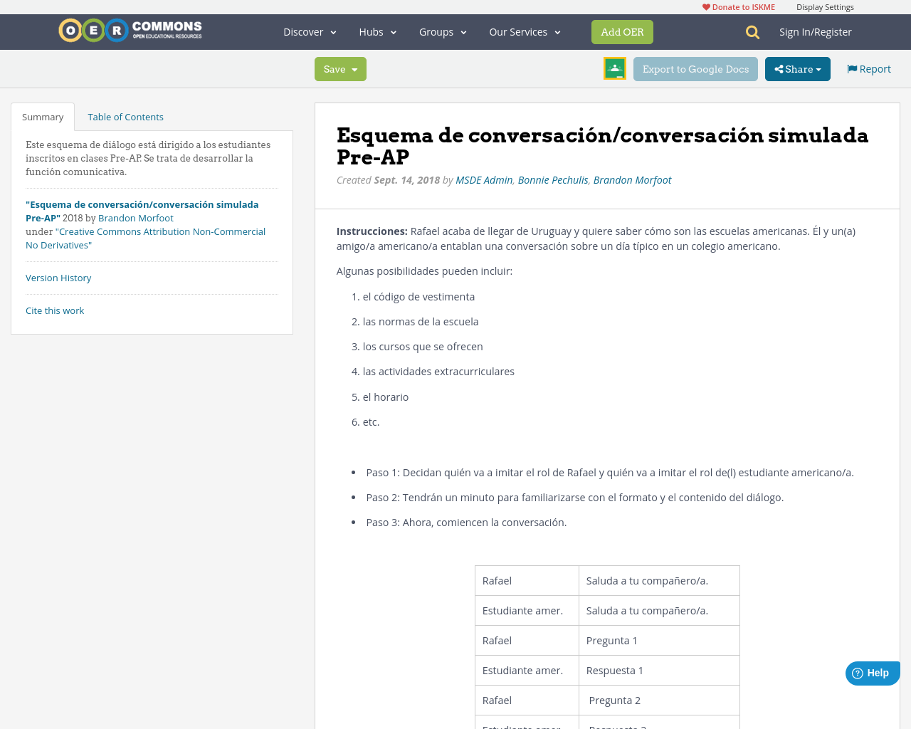 Esquema de conversación/conversación simulada Pre-AP | OER Commons