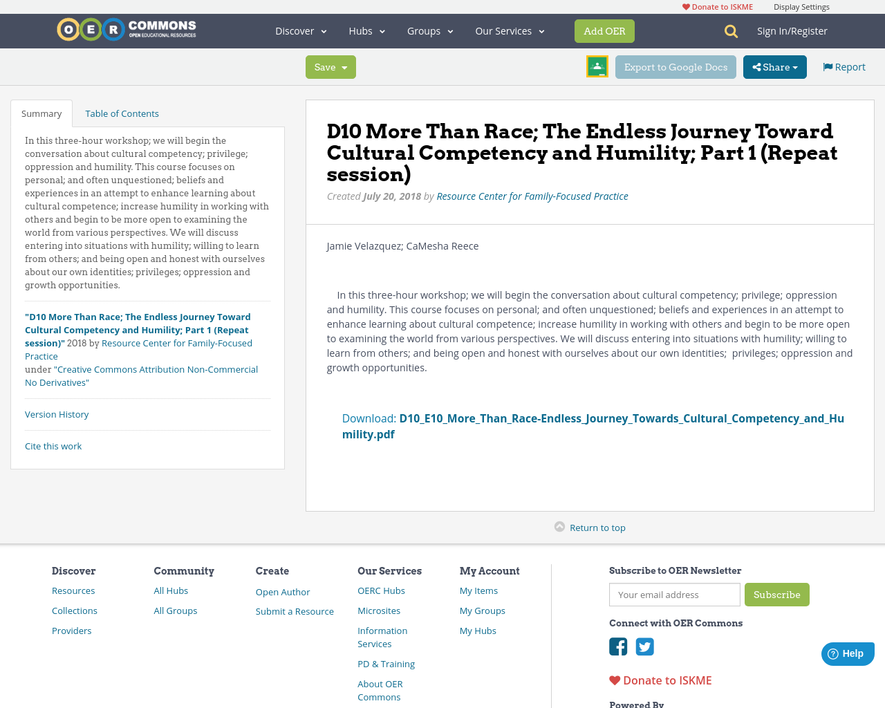 D10 More Than Race; The Endless Journey Toward Cultural Competency and ...