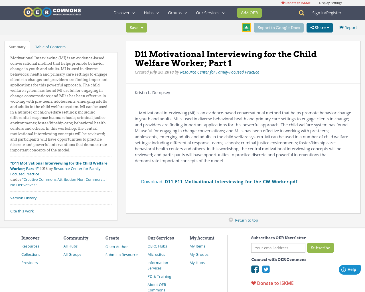 D11 Motivational Interviewing for the Child Welfare Worker; Part 1 ...