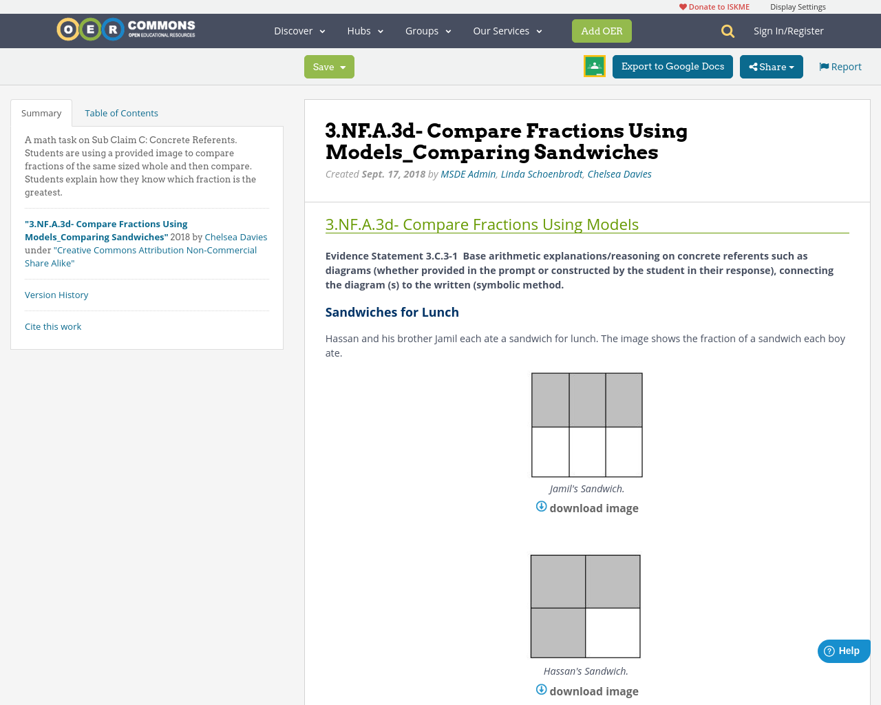 3.NF.A.3d- Compare Fractions Using Models_Comparing Sandwiches | OER ...