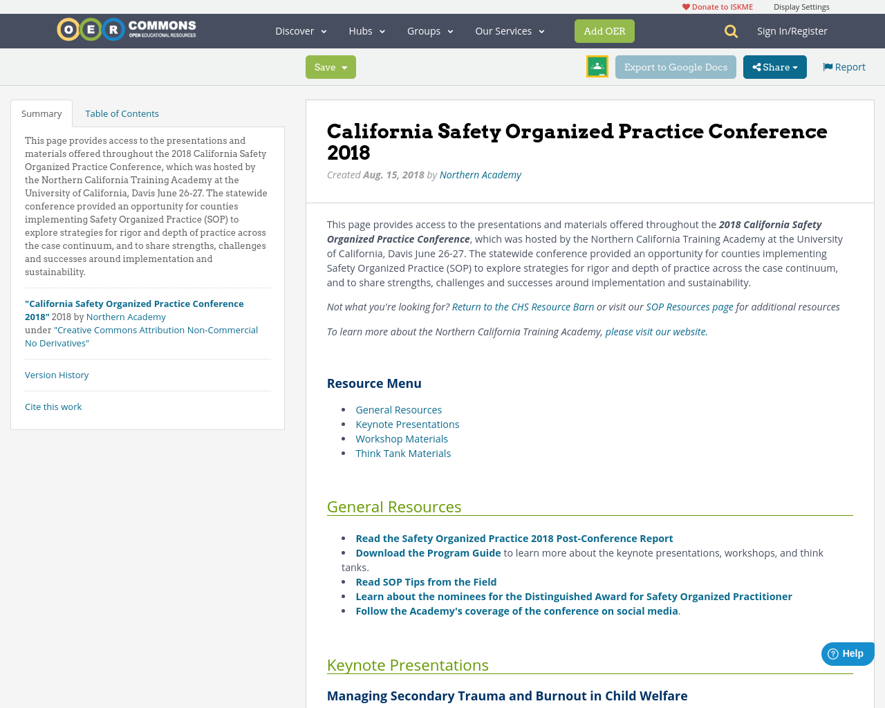 California Safety Organized Practice Conference 2018 | OER Commons