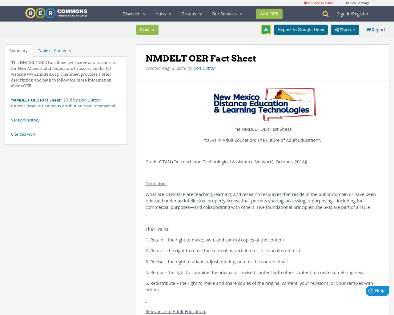 NMDELT OER Fact Sheet | OER Commons