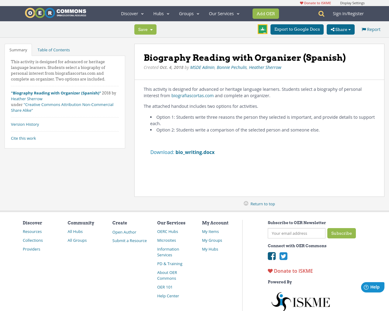 Biography Reading with Organizer (Spanish) | OER Commons