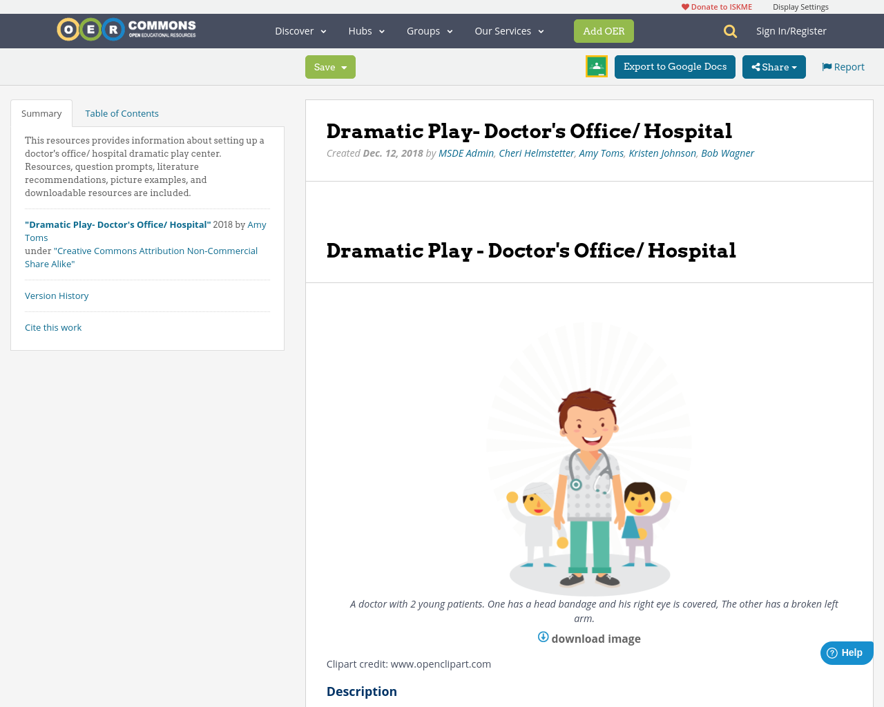 Dramatic Play- Doctor's Office/ Hospital | OER Commons