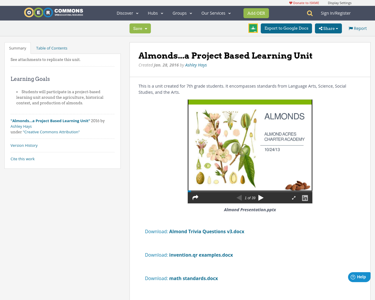 Almonds...a Project Based Learning Unit | OER Commons