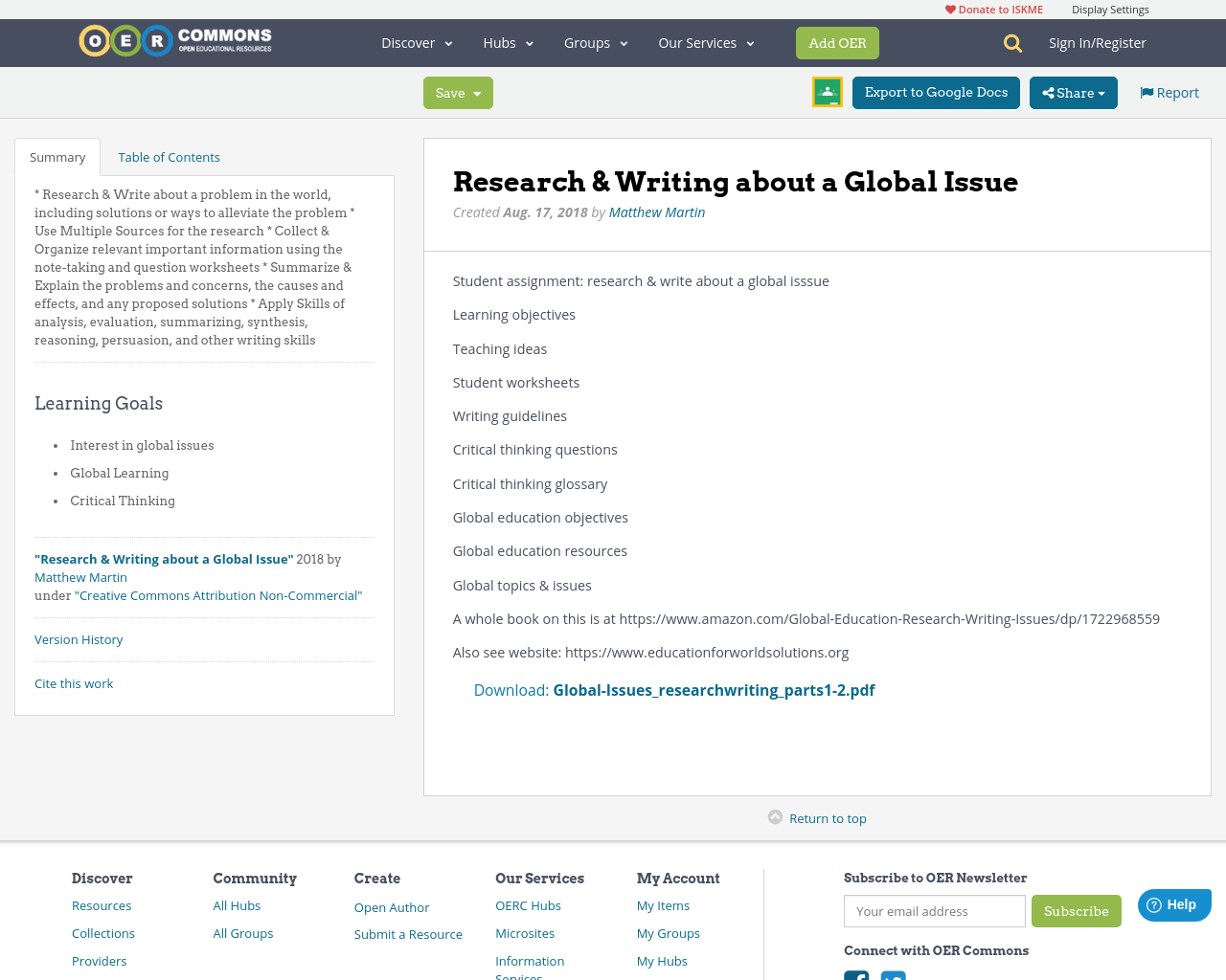 Research & Writing about a Global Issue | OER Commons
