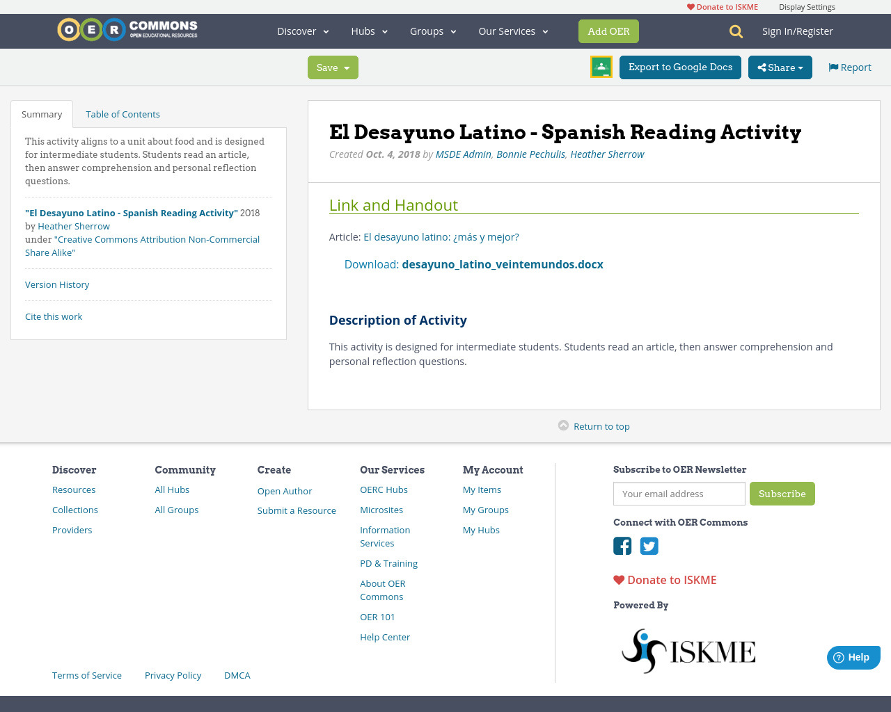 El Desayuno Latino - Spanish Reading Activity | OER Commons