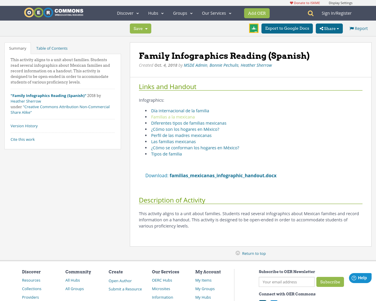 Family Infographics Reading (Spanish) | OER Commons