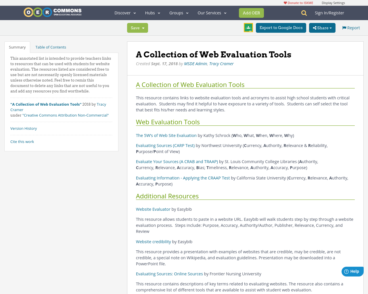 A Collection of Web Evaluation Tools | OER Commons