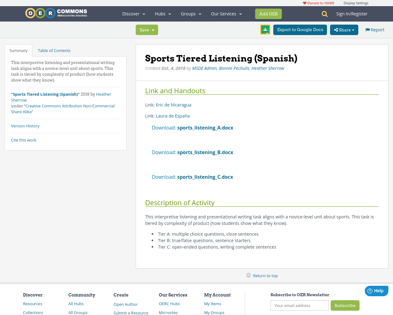 Sports Tiered Listening (Spanish) | OER Commons
