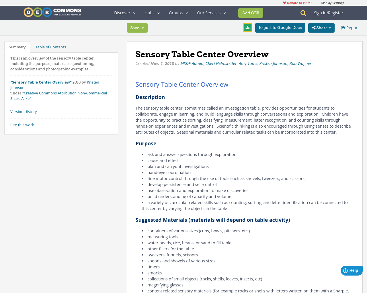 Sensory Table Center Overview | OER Commons
