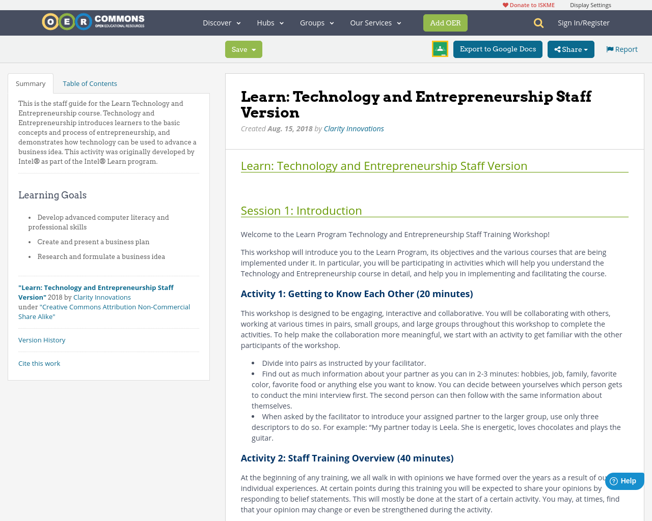 Learn: Technology and Entrepreneurship Staff Version | OER Commons