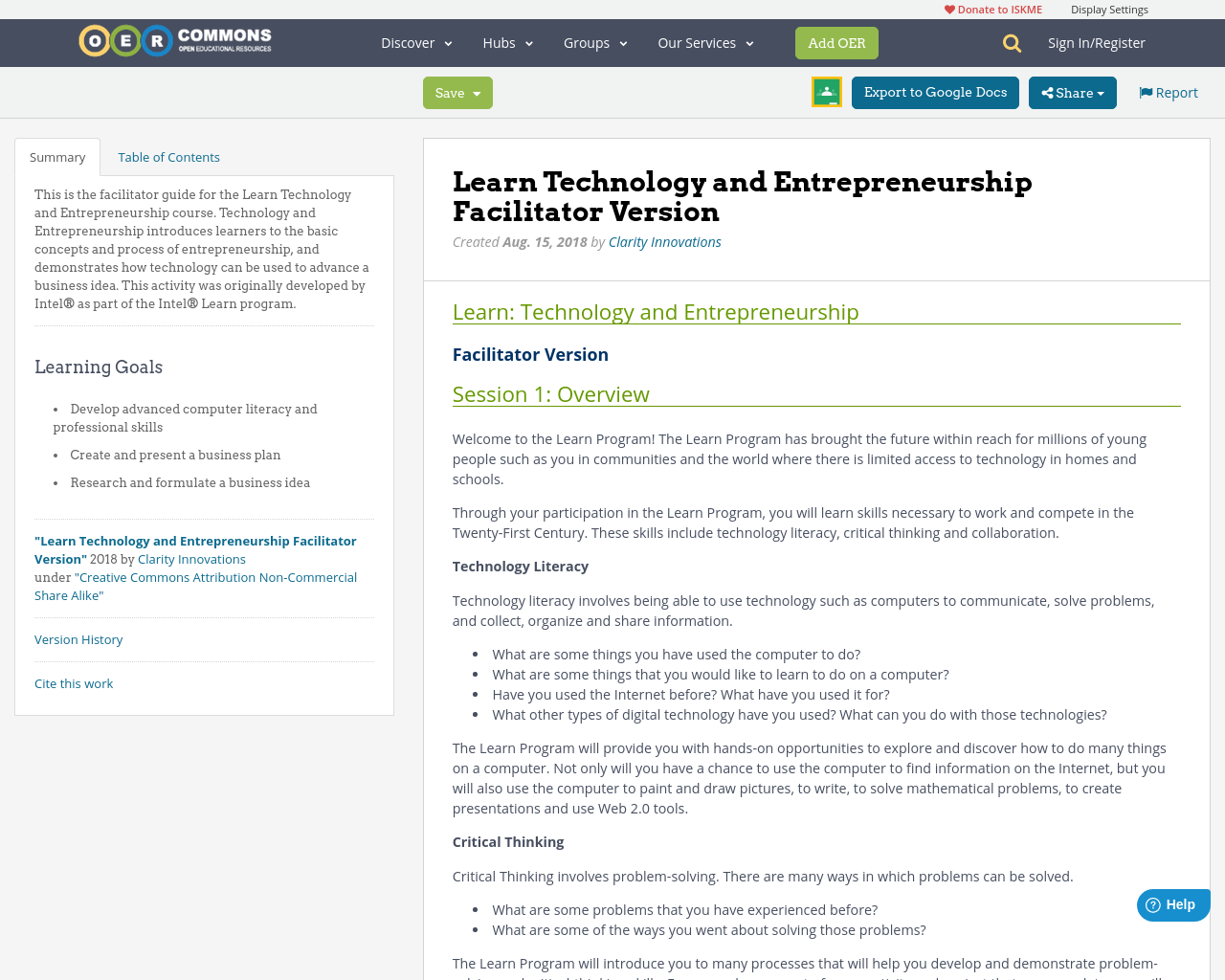 Learn Technology and Entrepreneurship Facilitator Version | OER Commons