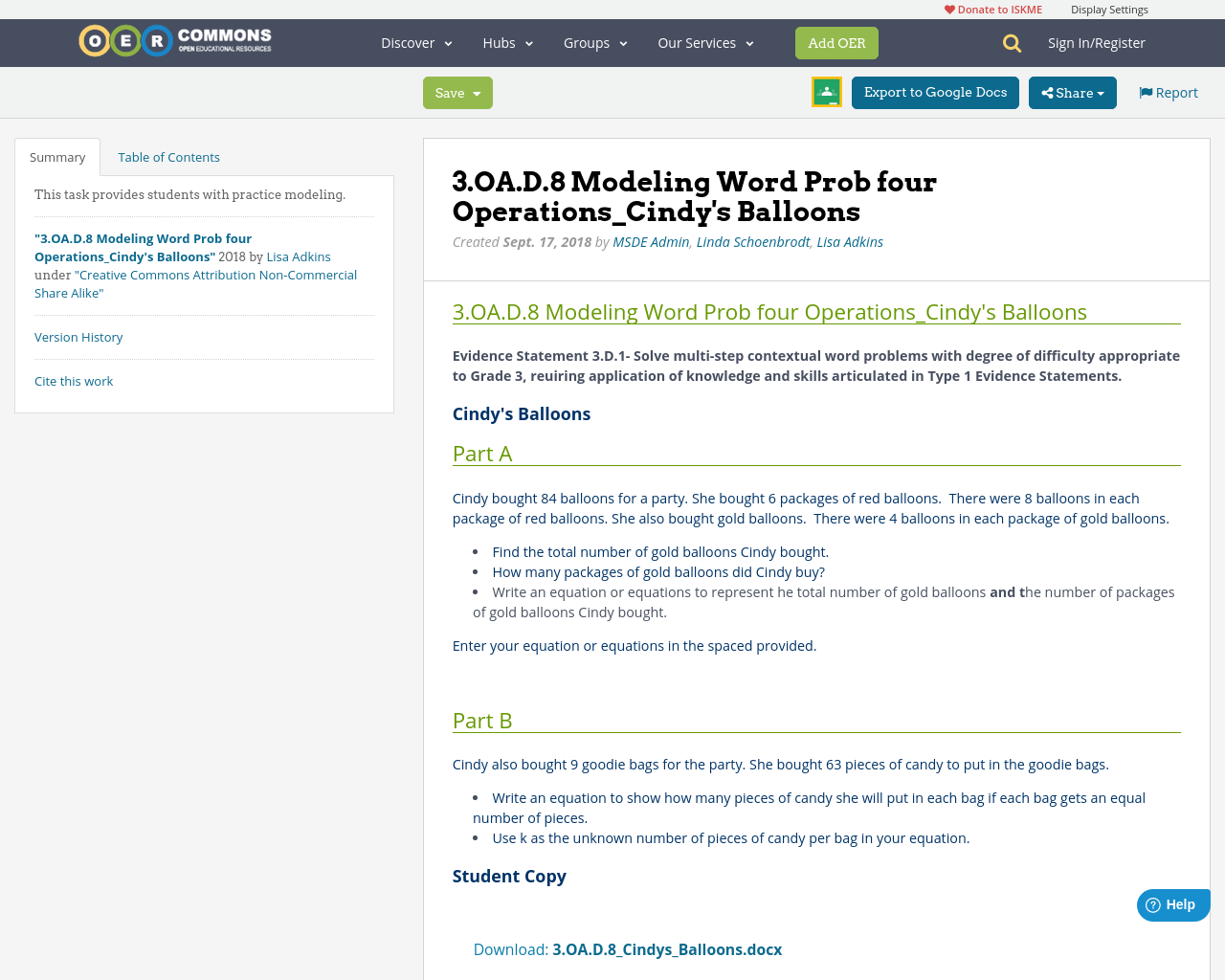3.OA.D.8 Modeling Word Prob four Operations_Cindy's Balloons | OER Commons