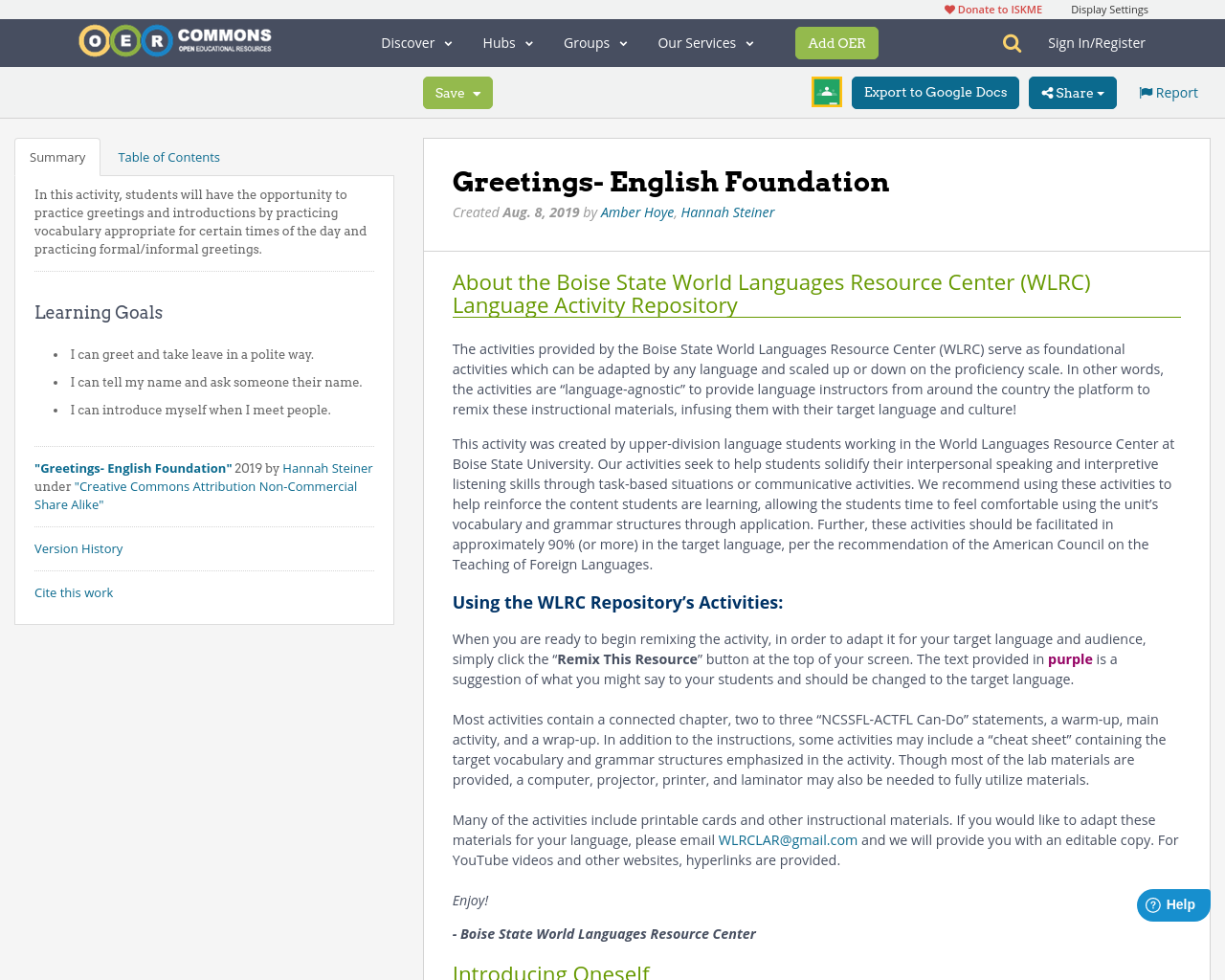 Greetings- English Foundation | OER Commons